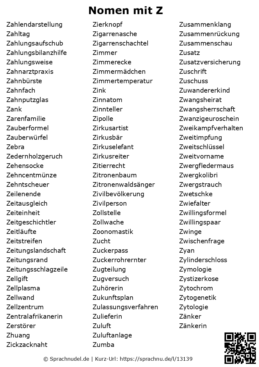 Nomen mit Z - mit Bedeutung