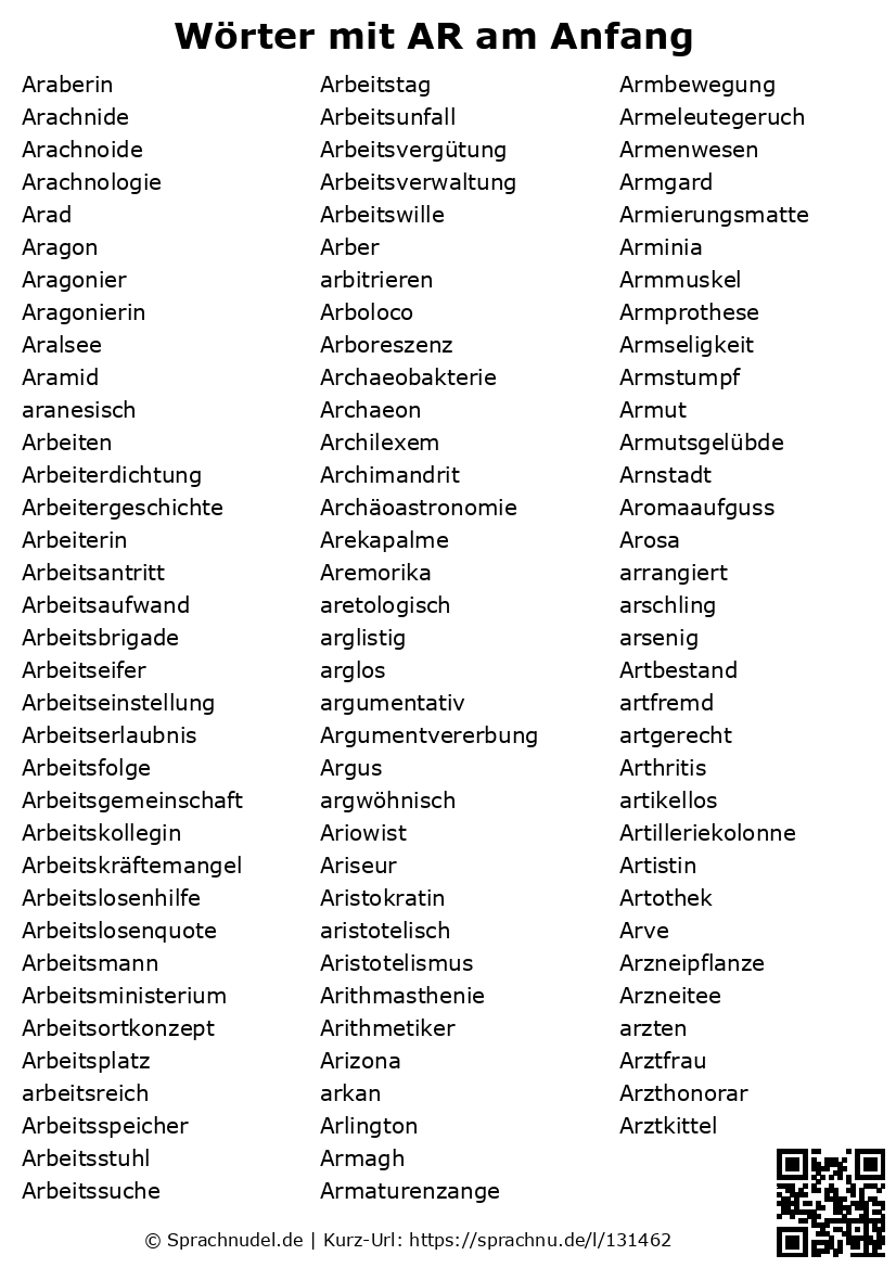 Wörter mit AR am Anfang - mit Bedeutung
