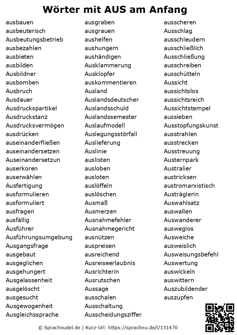 Wörter mit AUS am Anfang - mit Bedeutung
