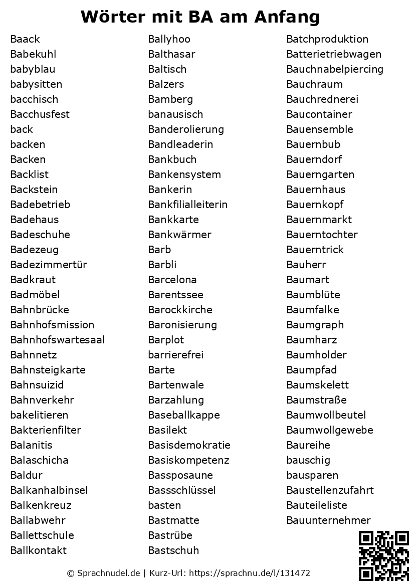 Wörter mit BA am Anfang - mit Bedeutung