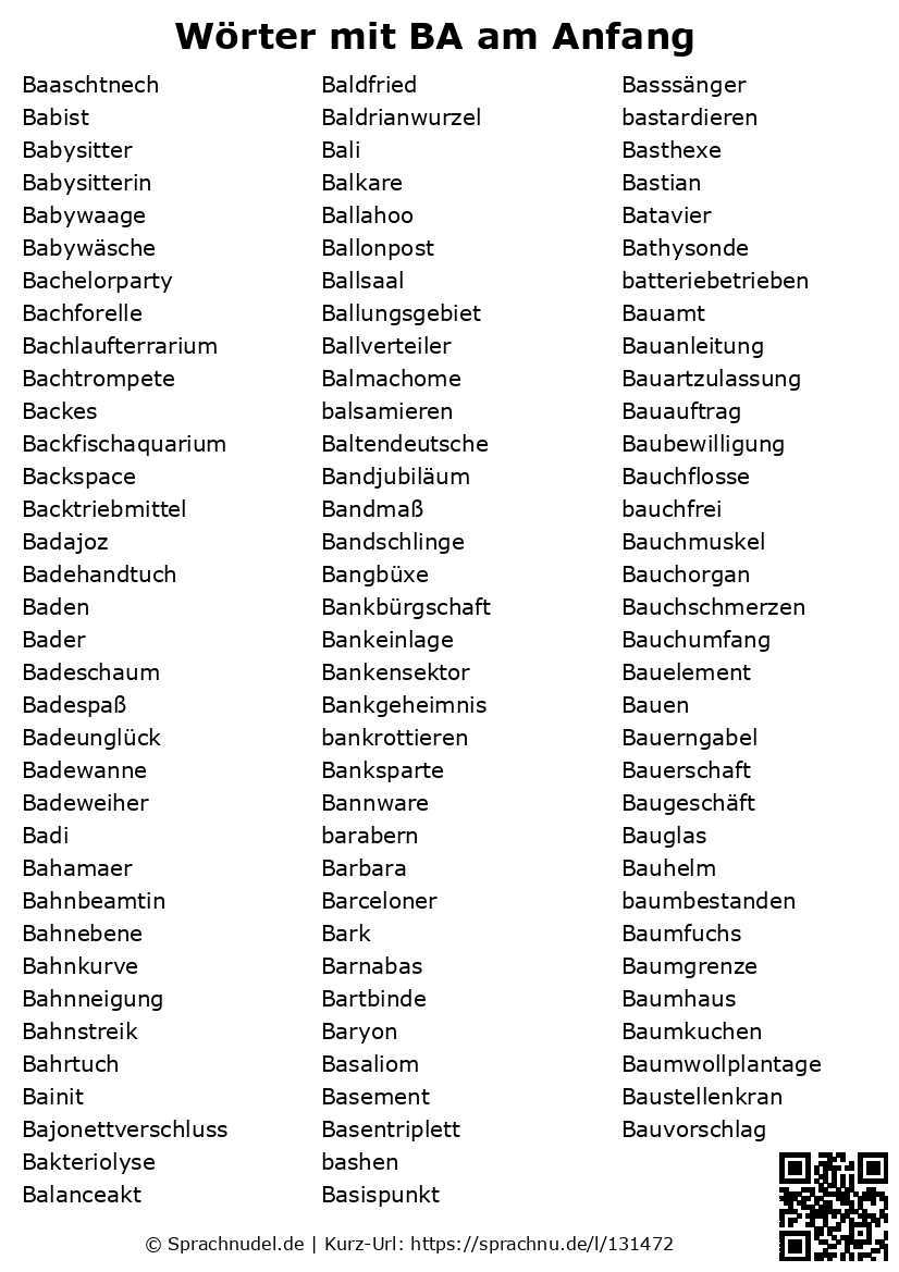 Wörter mit BA am Anfang - mit Bedeutung