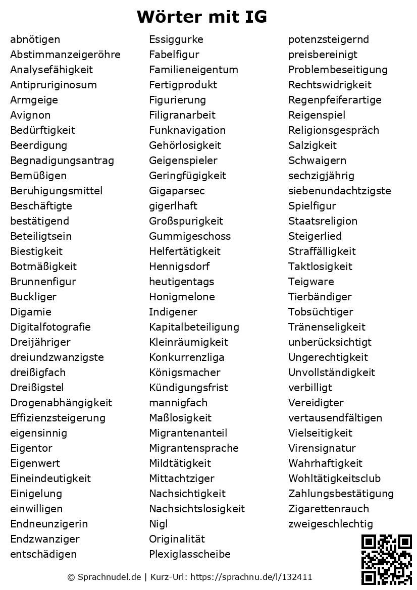 Wörter mit IG - mit Bedeutung