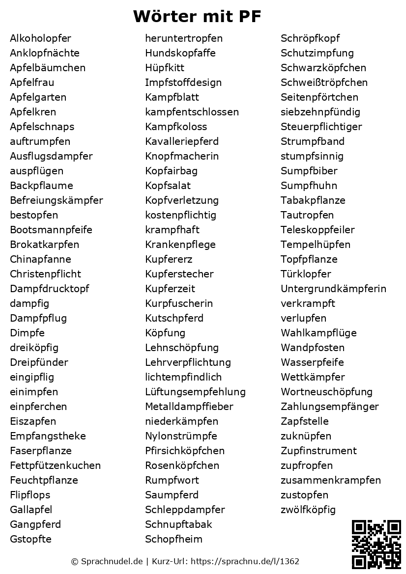 Wörter mit PF - mit Bedeutung