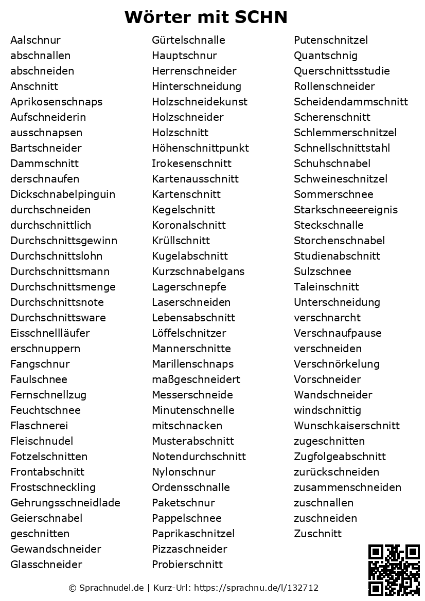 Wörter mit SCHN - mit Bedeutung